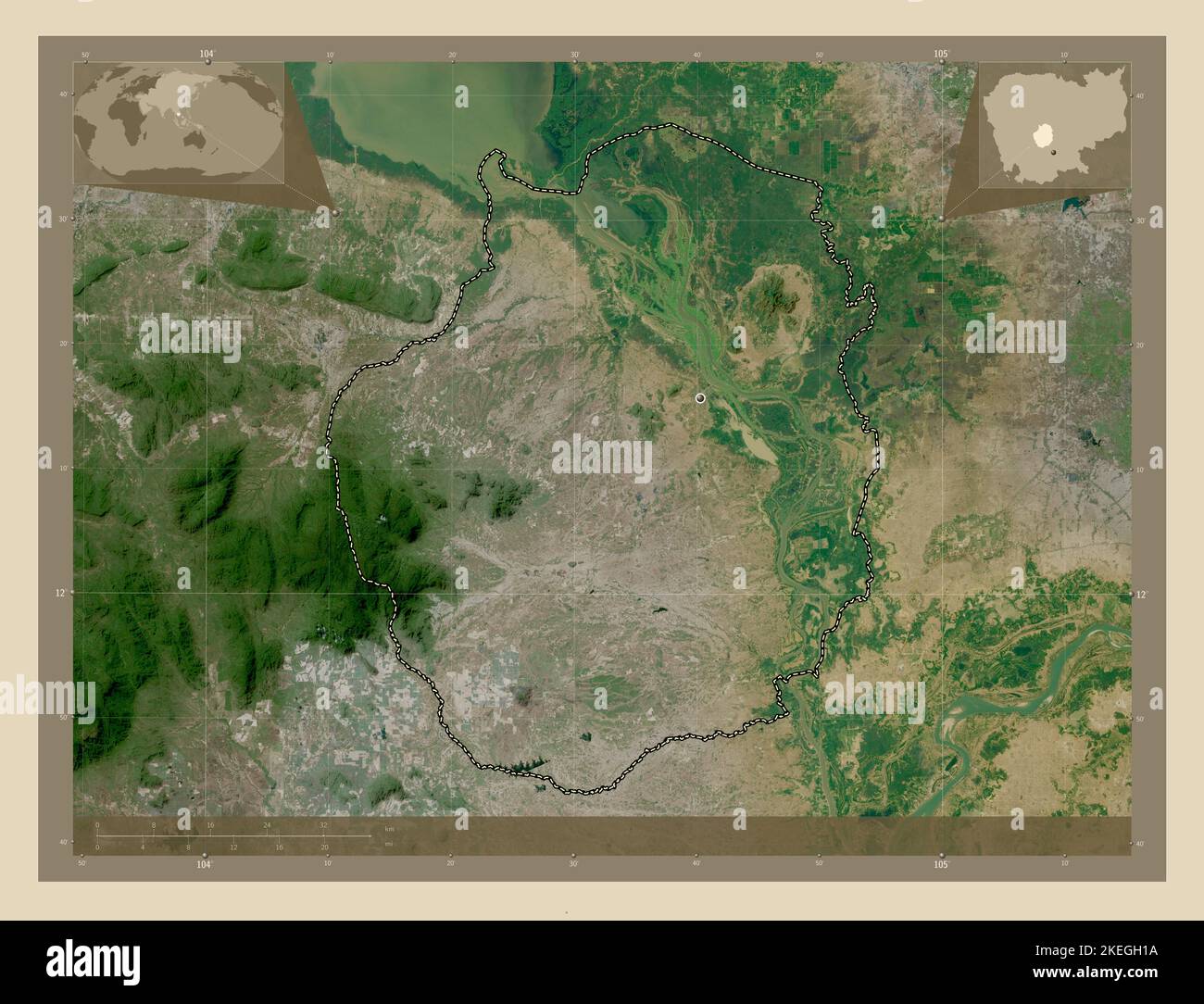 Kampong Chhnang, province of Cambodia. High resolution satellite map ...