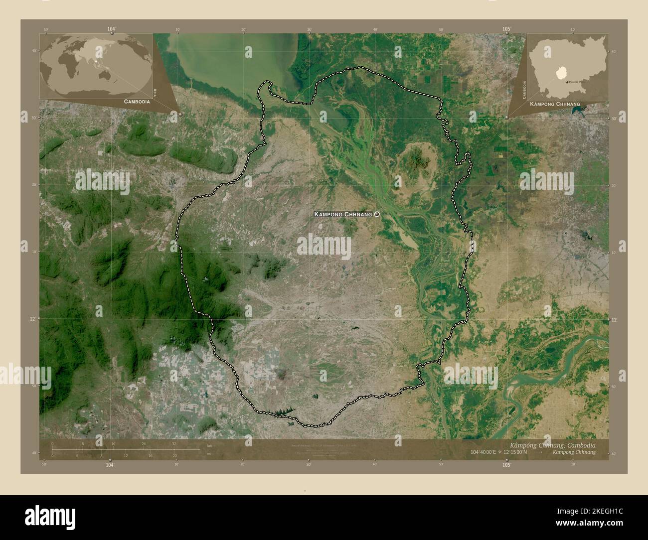 Kampong Chhnang, province of Cambodia. High resolution satellite map ...