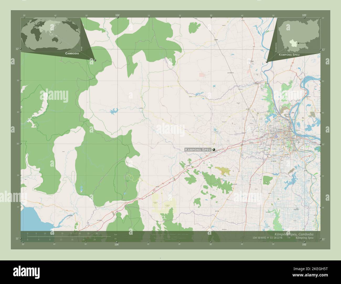 Kampong Sp, province of Cambodia. Open Street Map. Locations and names ...