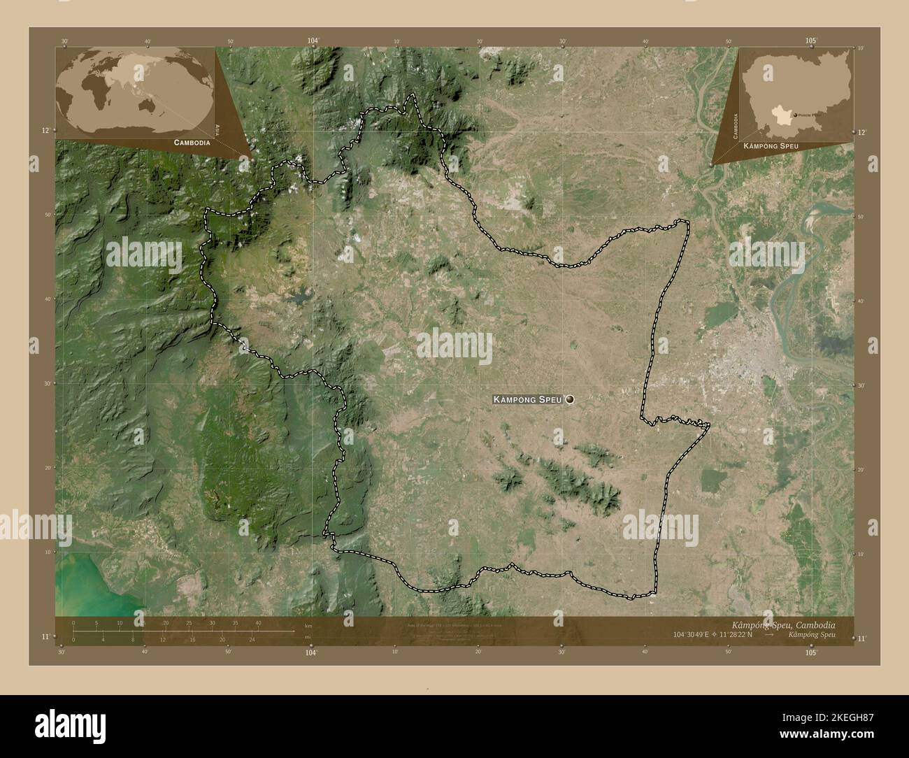 Kampong Sp, province of Cambodia. Low resolution satellite map ...