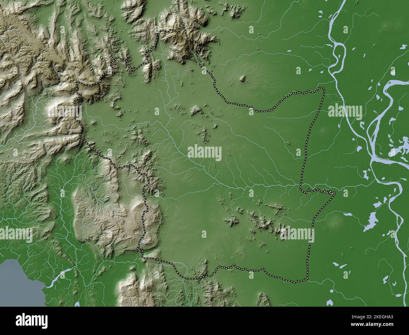 Kampong Sp, province of Cambodia. Elevation map colored in wiki style with lakes and rivers ...