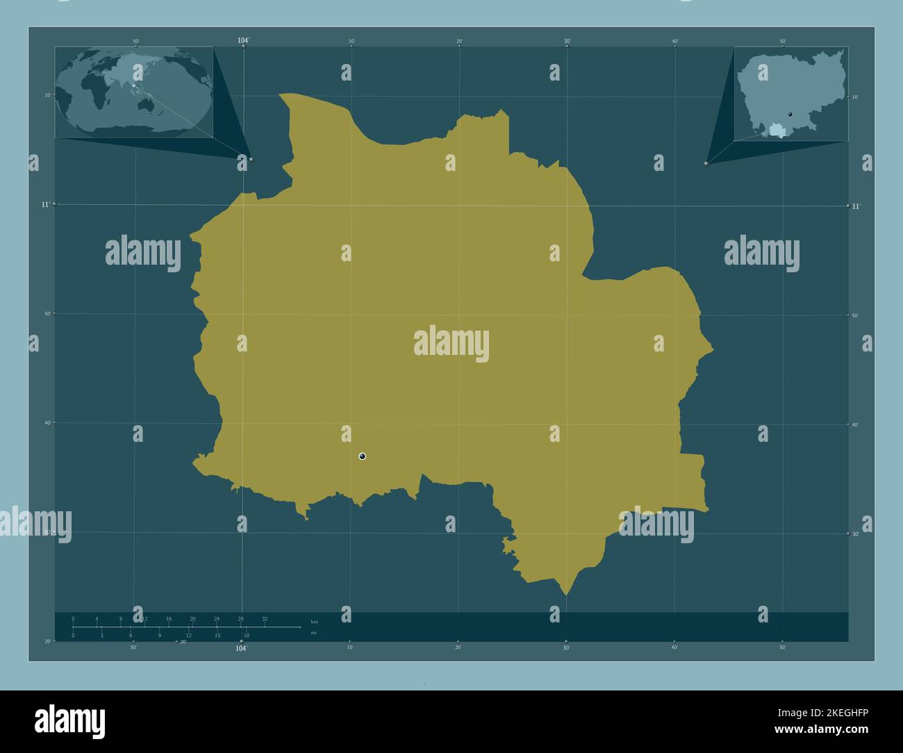 Kampot, province of Cambodia. Solid color shape. Corner auxiliary ...