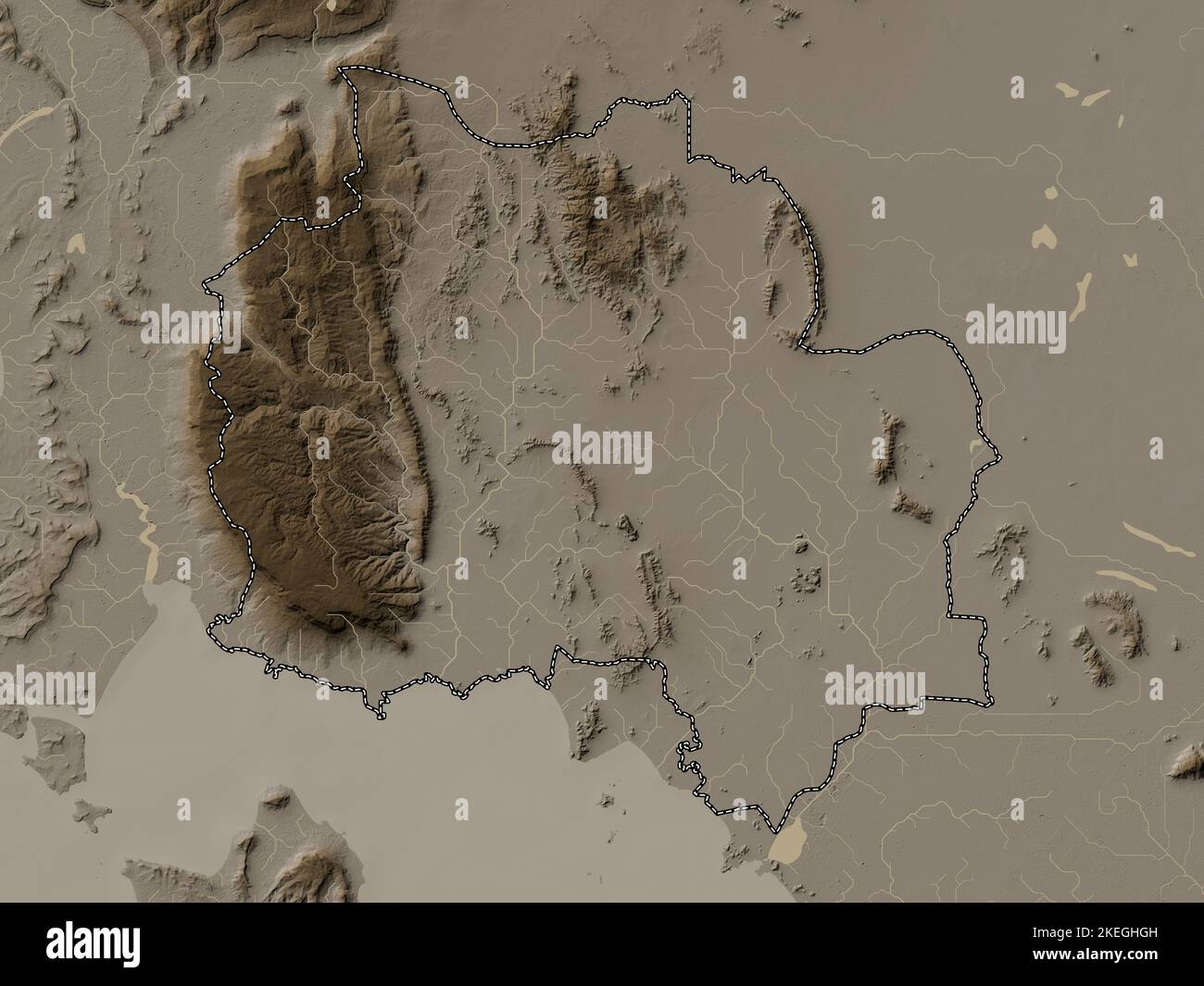 Kampot, province of Cambodia. Elevation map colored in sepia tones with ...