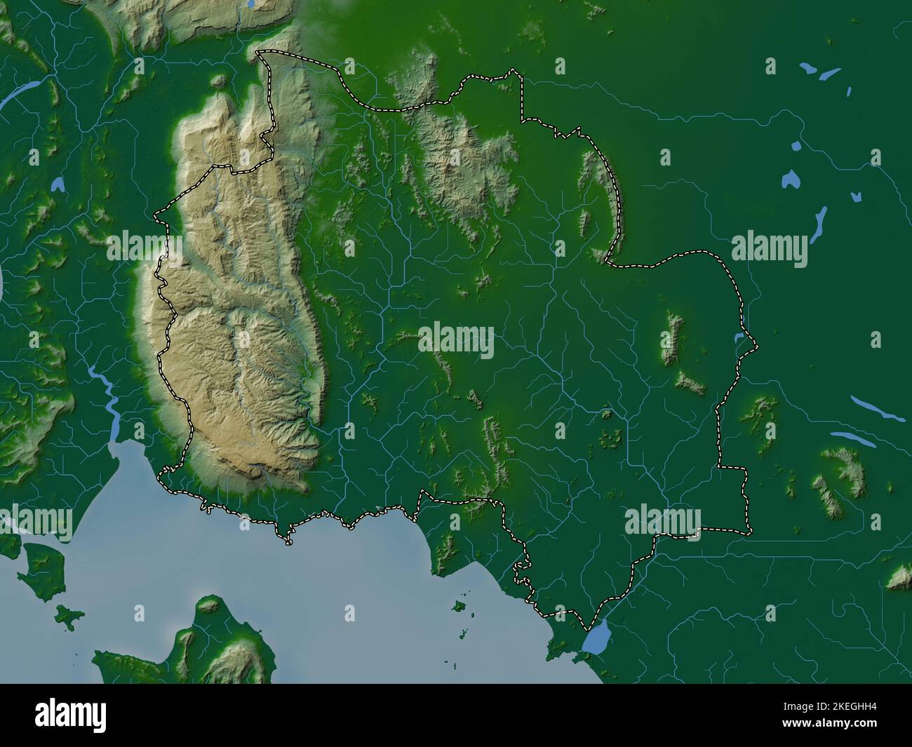 Kampot, province of Cambodia. Colored elevation map with lakes and ...