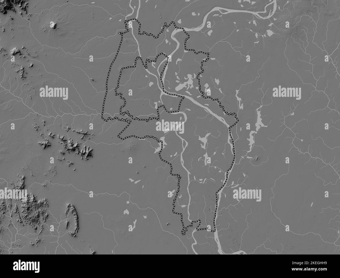 Kandal, province of Cambodia. Bilevel elevation map with lakes and ...