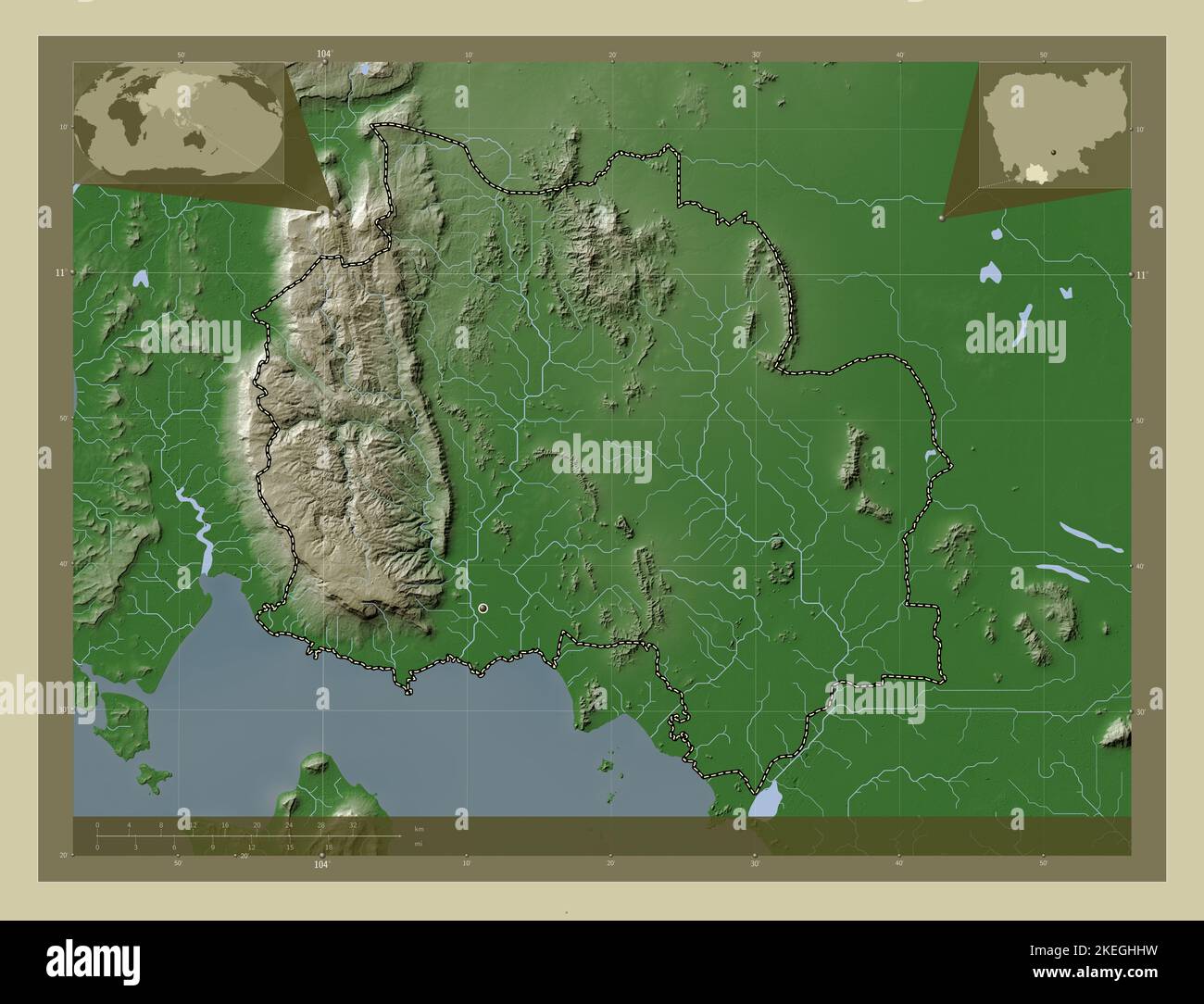 Kampot, province of Cambodia. Elevation map colored in wiki style with ...