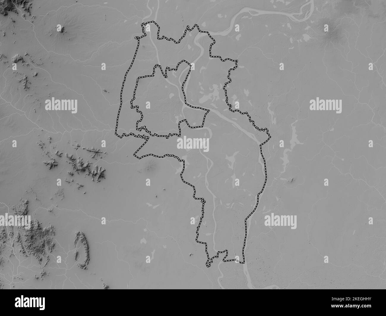 Kandal, province of Cambodia. Grayscale elevation map with lakes and ...