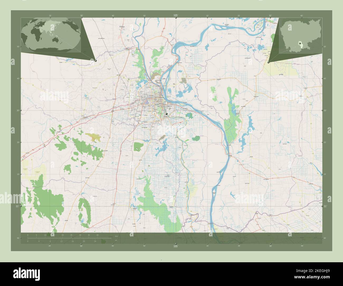 Kandal, province of Cambodia. Open Street Map. Locations of major ...