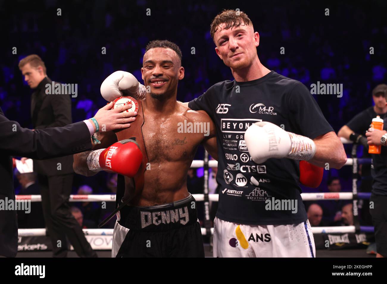 Tyler Denny (left) celebrates victory via unanimous decision against ...