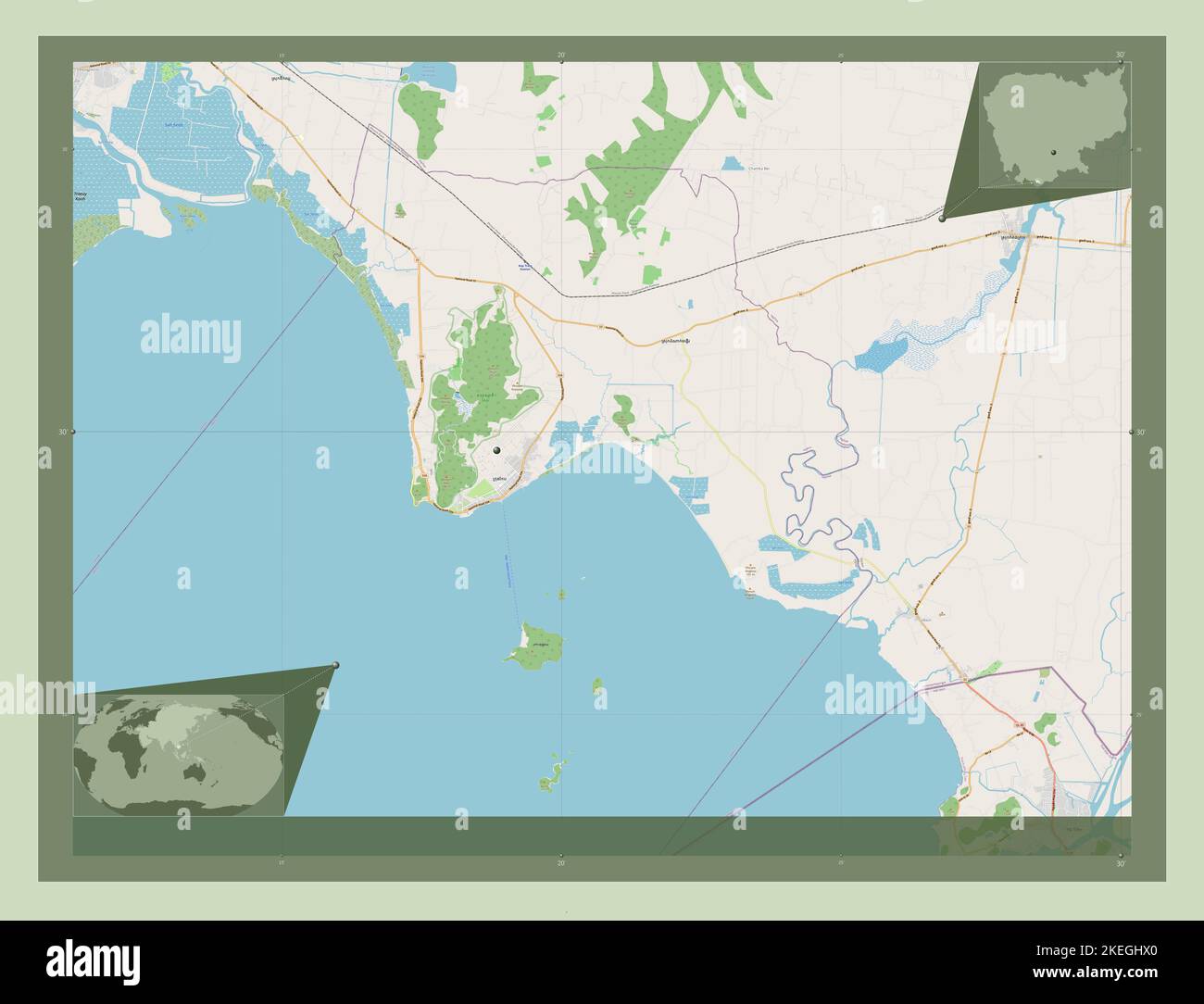 Kep, province of Cambodia. Open Street Map. Corner auxiliary location ...
