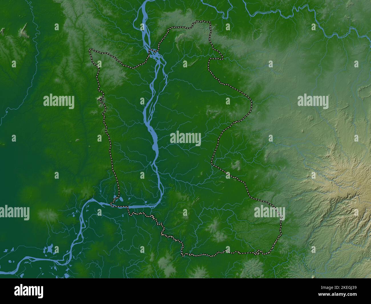 Kracheh, province of Cambodia. Colored elevation map with lakes and ...