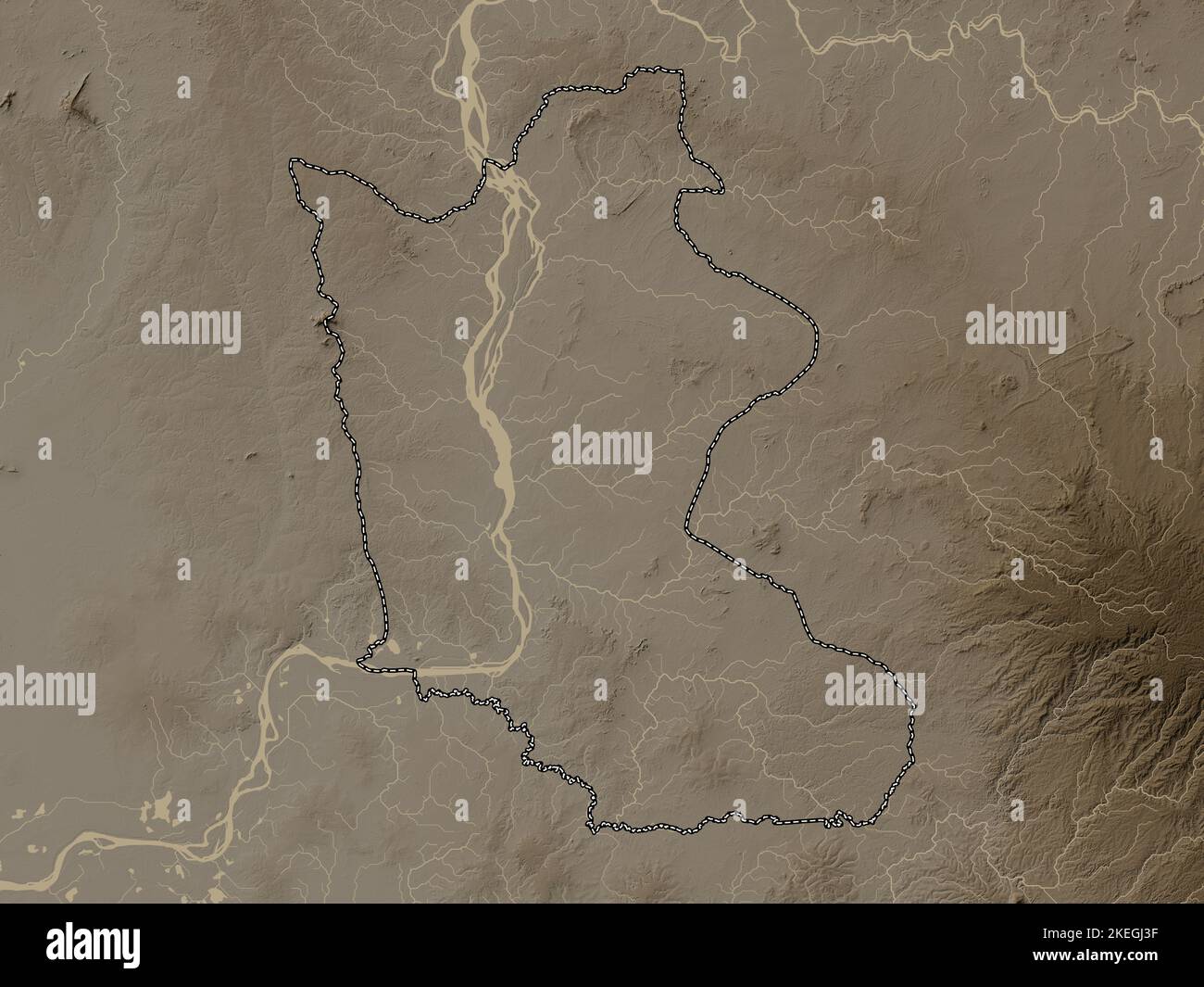 Kracheh, province of Cambodia. Elevation map colored in sepia tones with lakes and rivers Stock ...