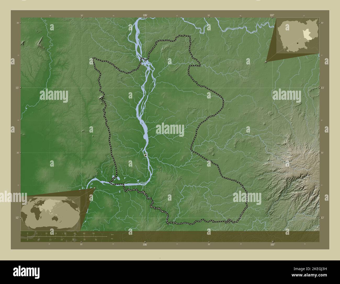 Kracheh, province of Cambodia. Elevation map colored in wiki style with ...