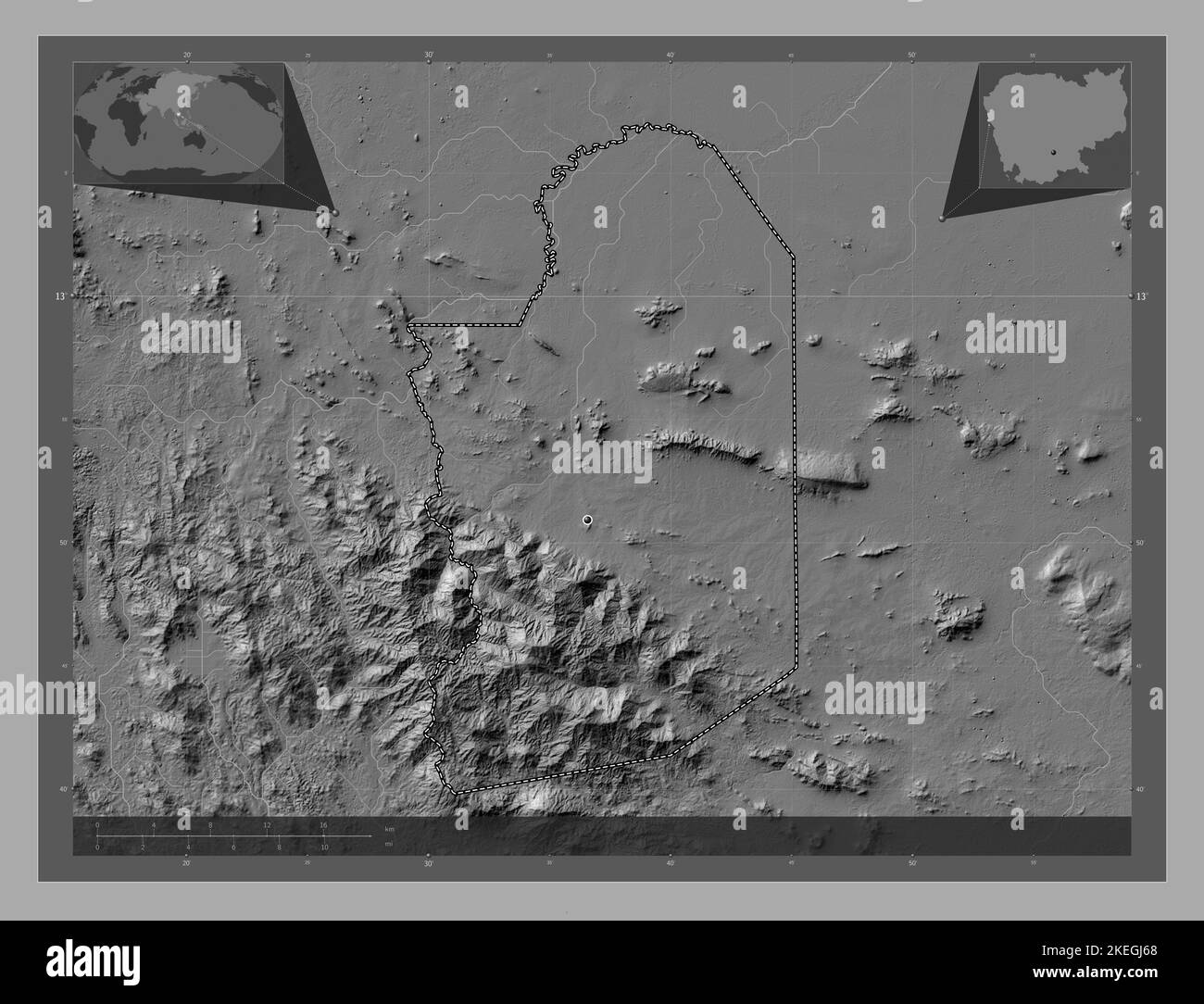 Krong Pailin, municipality of Cambodia. Bilevel elevation map with ...