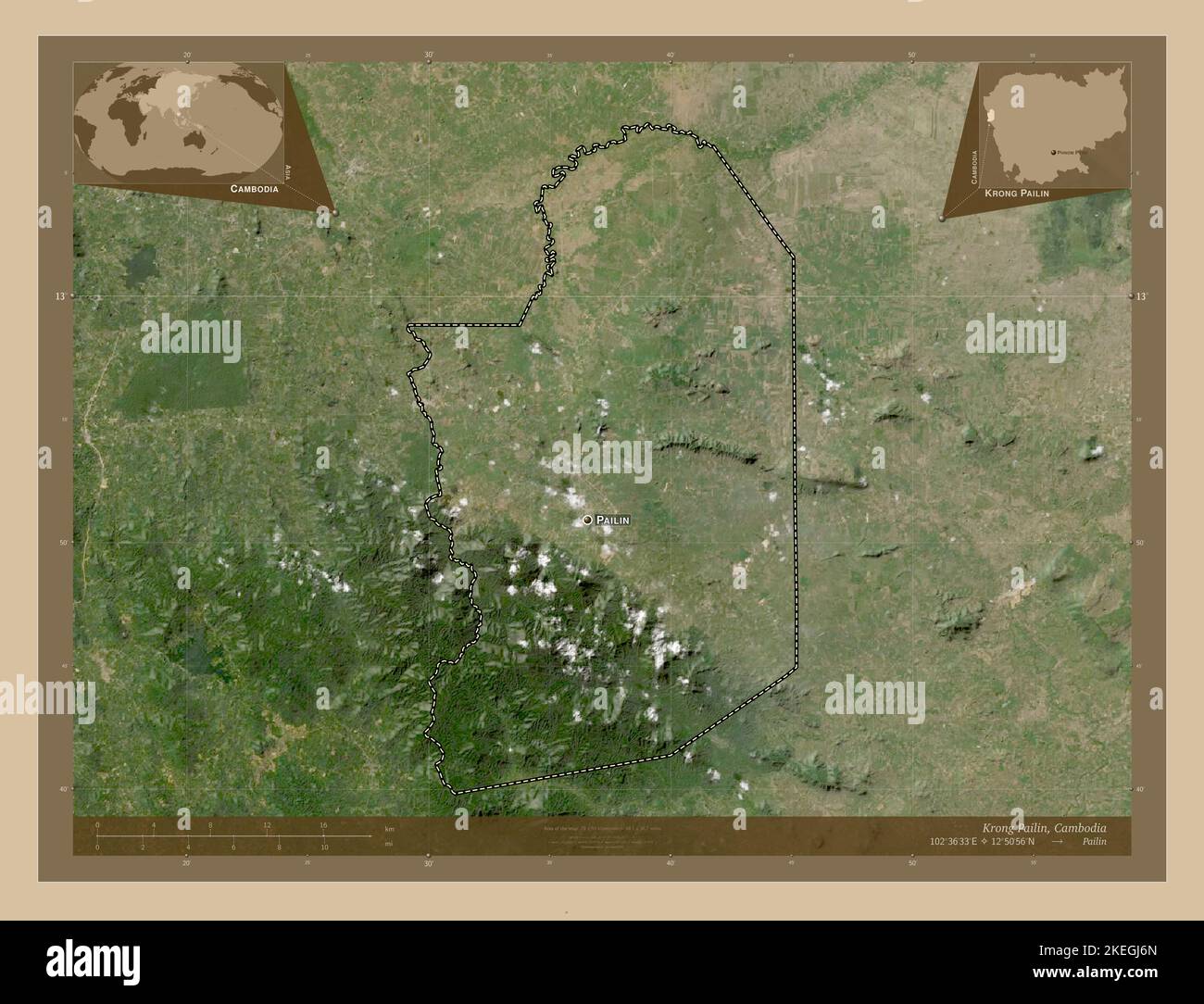 Krong Pailin, municipality of Cambodia. Low resolution satellite map ...