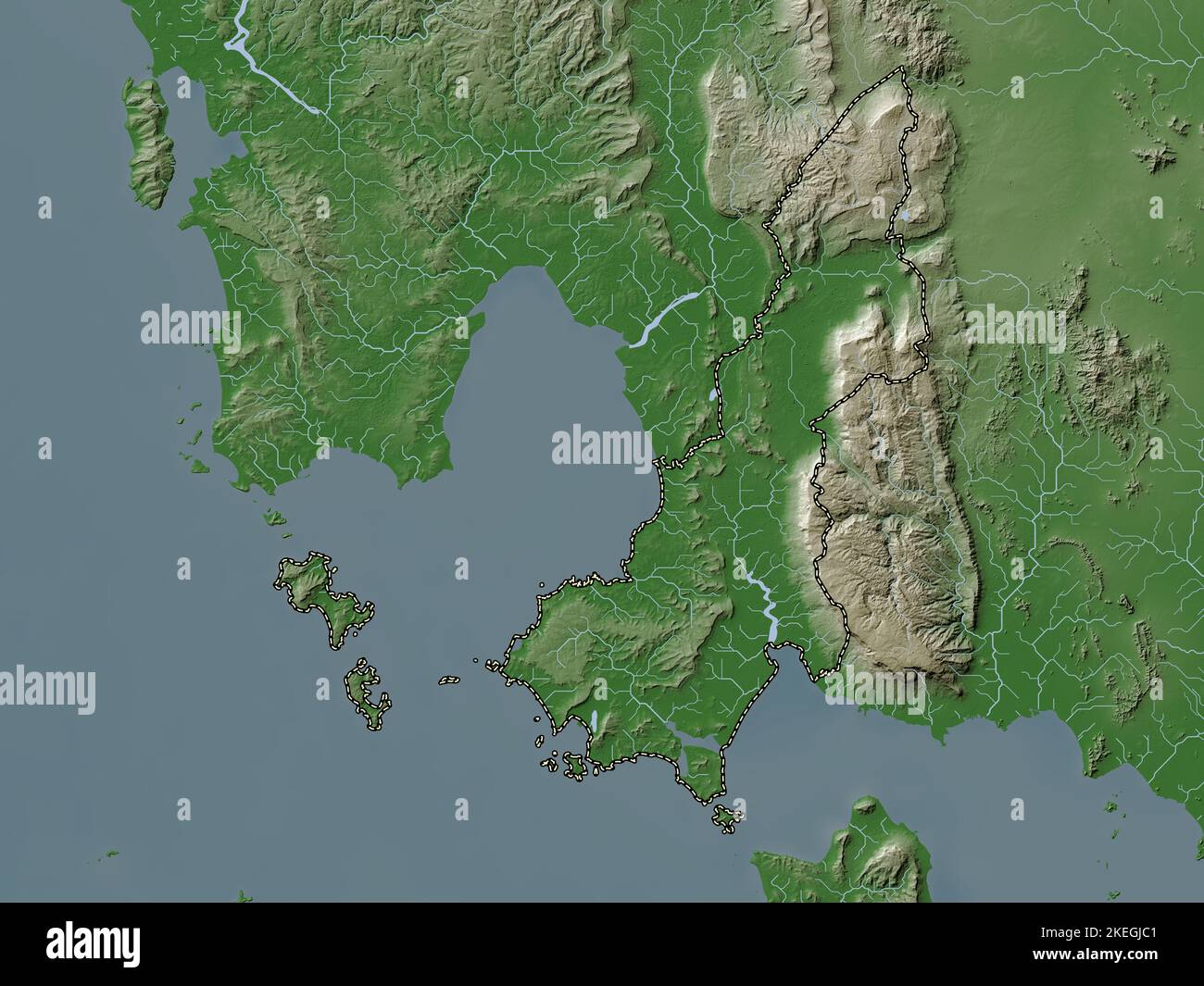 Krong Preah Sihanouk, municipality of Cambodia. Elevation map colored in wiki style with lakes ...
