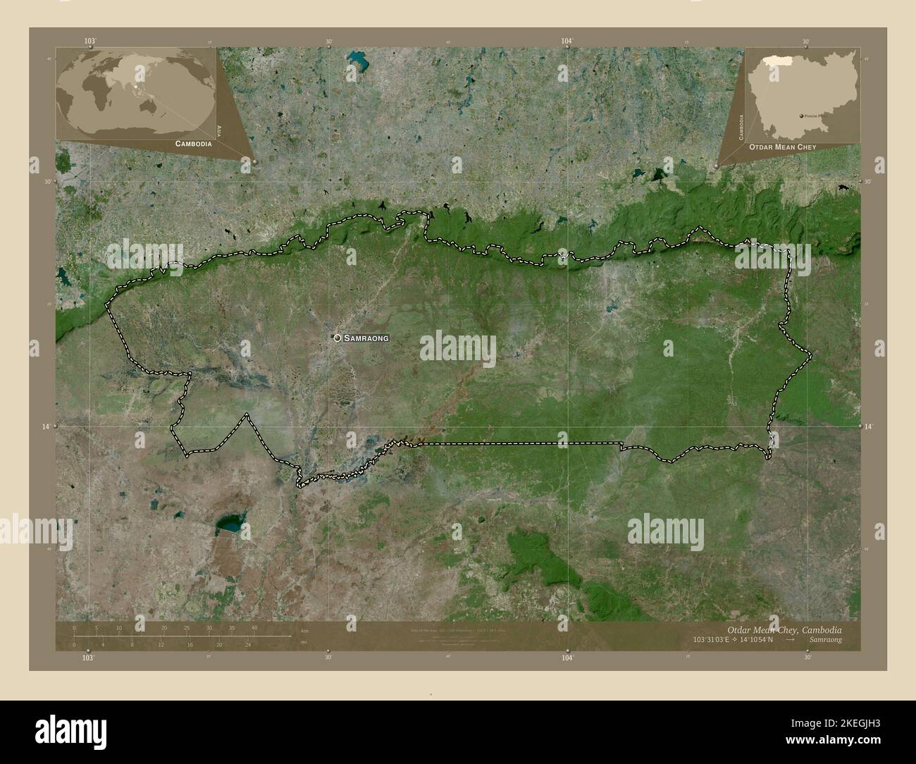 Otdar Mean Chey, province of Cambodia. High resolution satellite map ...
