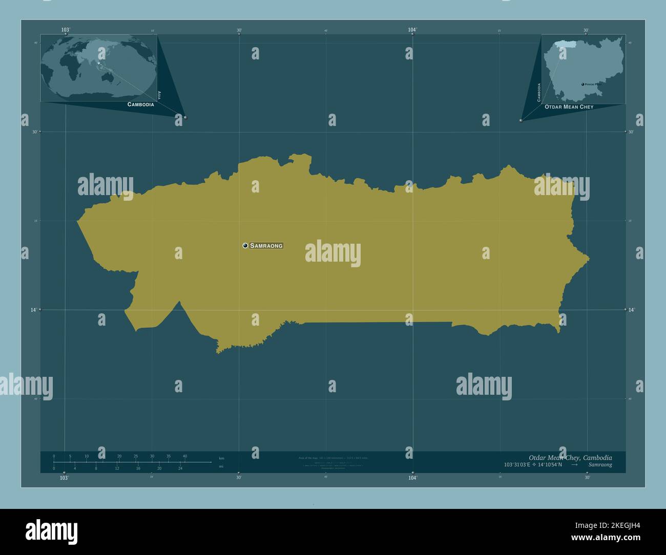Otdar Mean Chey, province of Cambodia. Solid color shape. Locations and ...