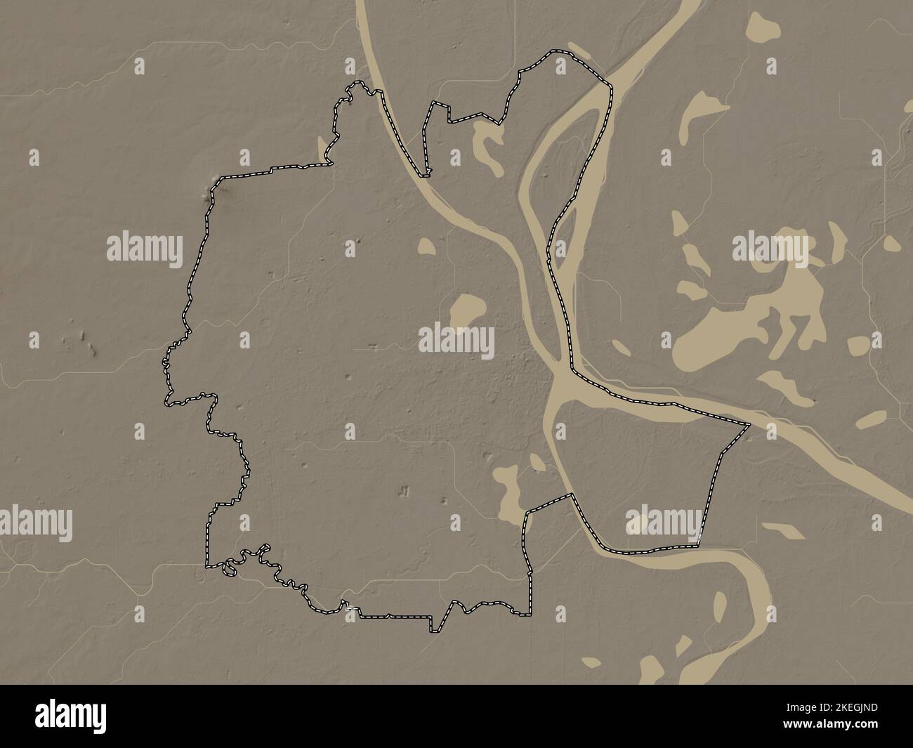 Phnom Penh, municipality of Cambodia. Elevation map colored in sepia tones with lakes and rivers ...