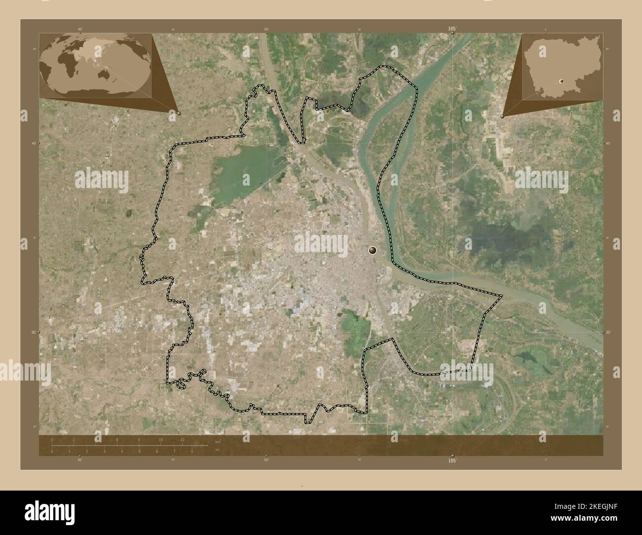 Phnom Penh, municipality of Cambodia. Low resolution satellite map ...