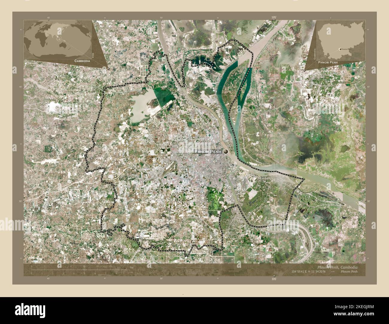 Phnom Penh, municipality of Cambodia. High resolution satellite map ...