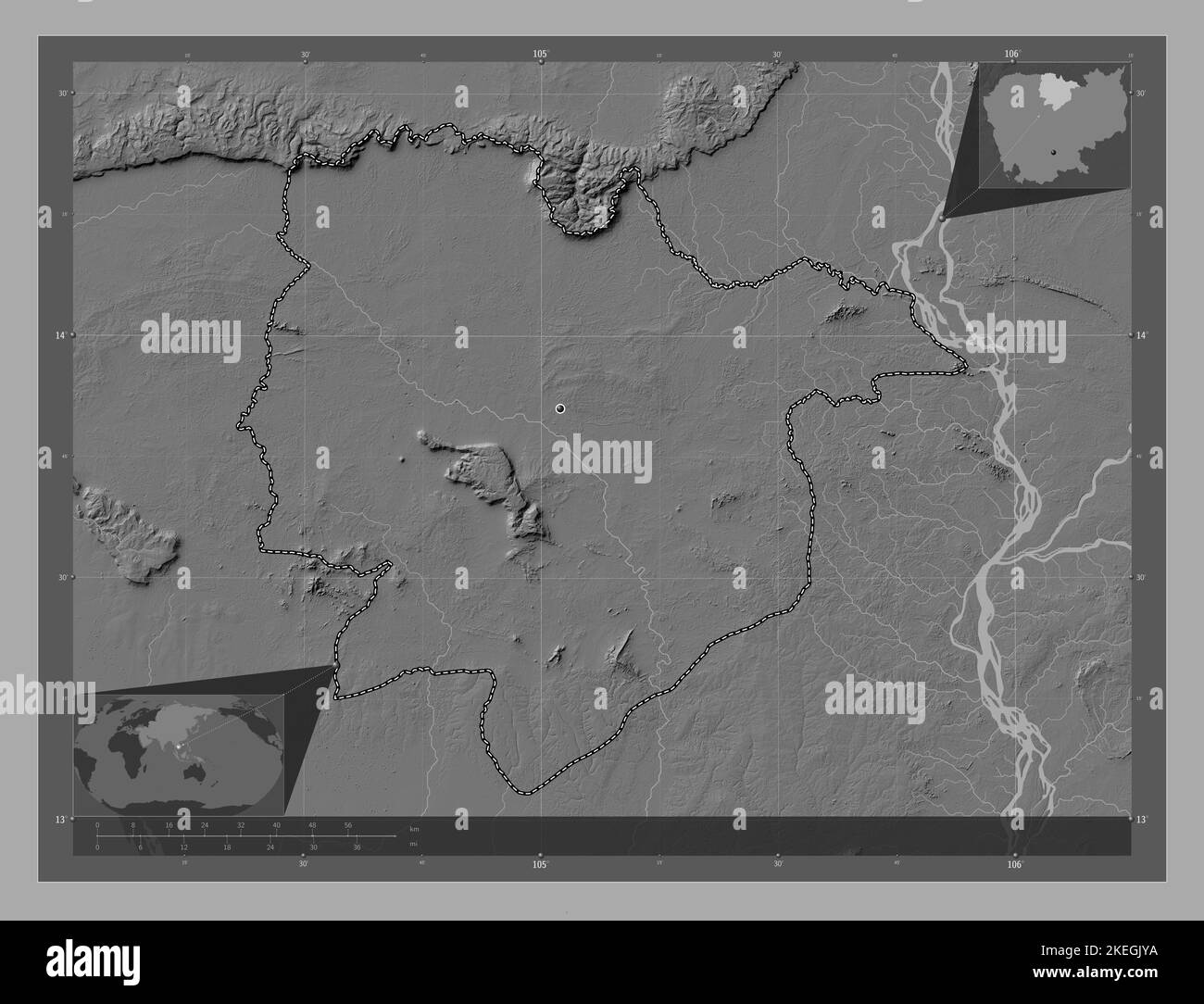 Preah Vihear, province of Cambodia. Bilevel elevation map with lakes ...