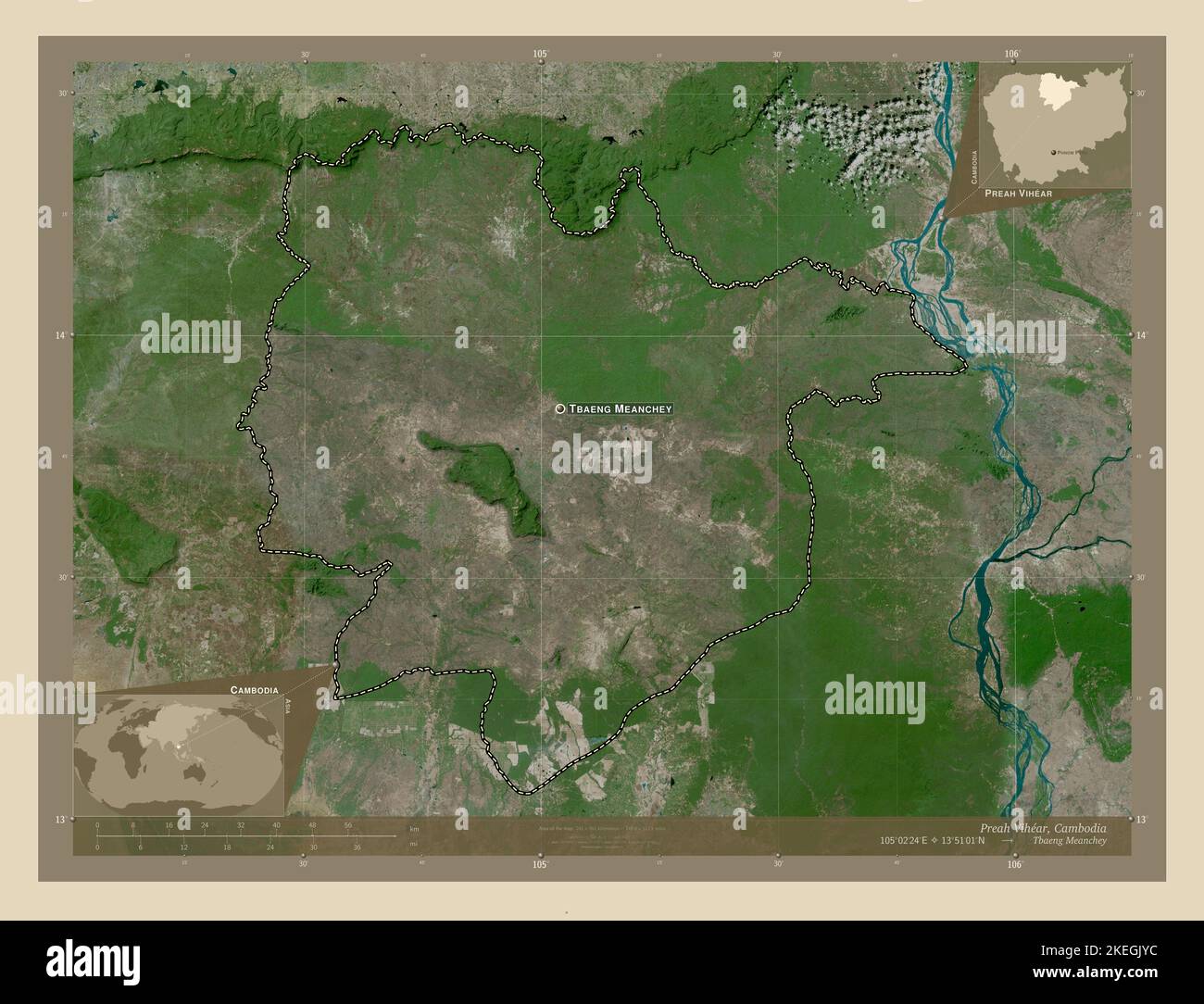 Preah Vihear, province of Cambodia. High resolution satellite map ...