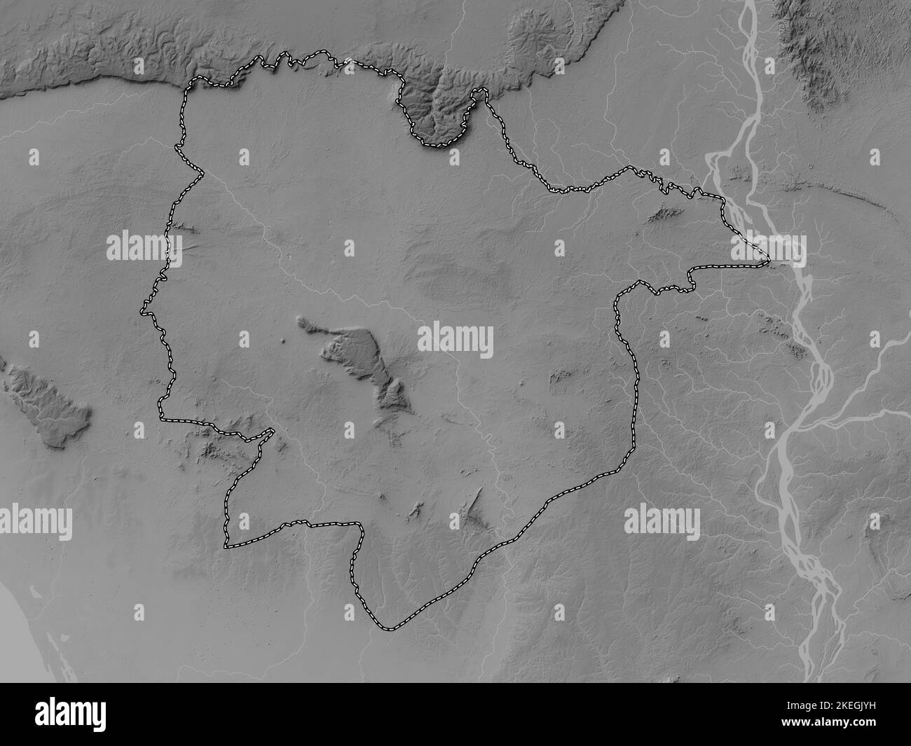 Preah Vihear, province of Cambodia. Grayscale elevation map with lakes ...