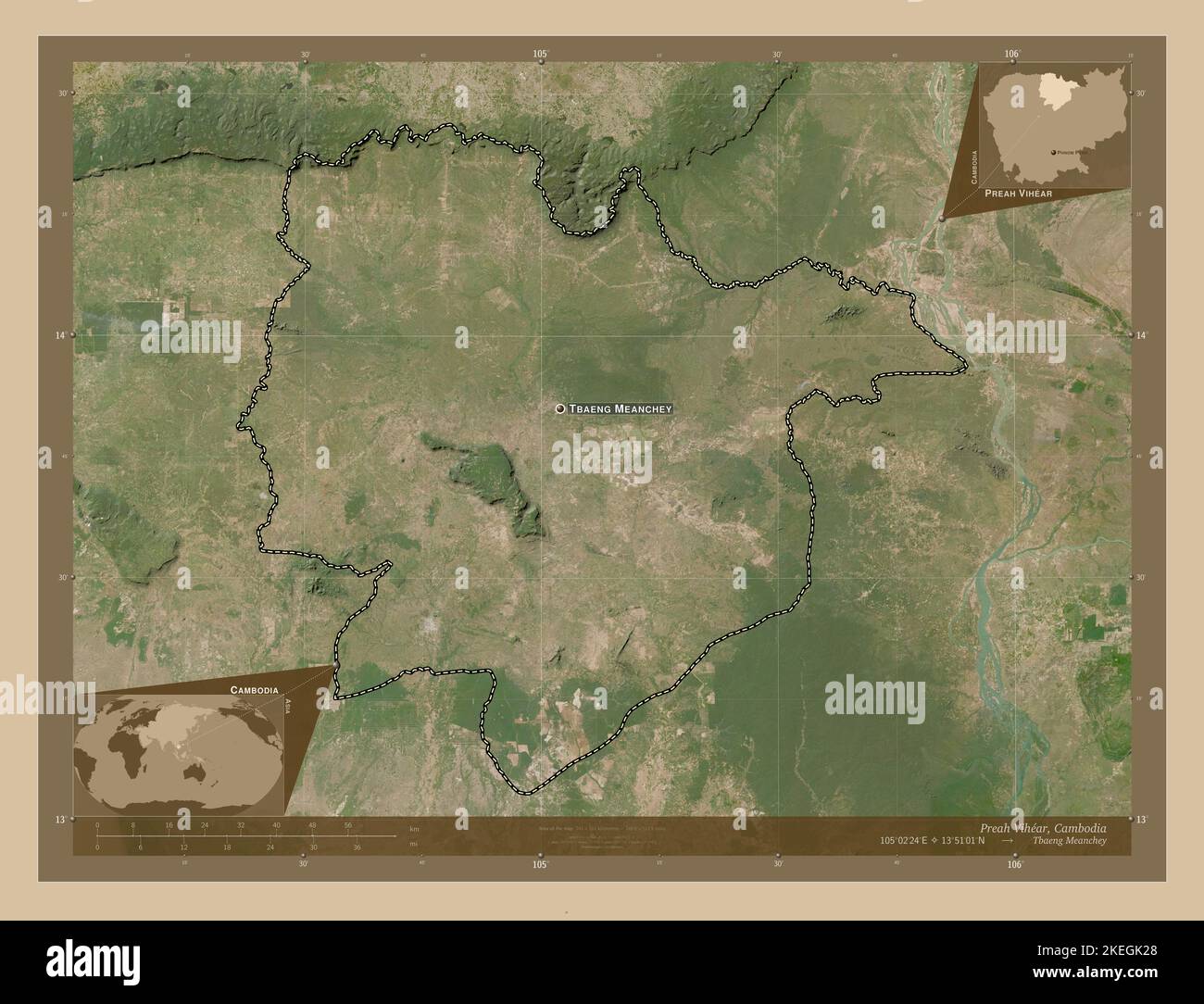 Preah Vihear, province of Cambodia. Low resolution satellite map ...
