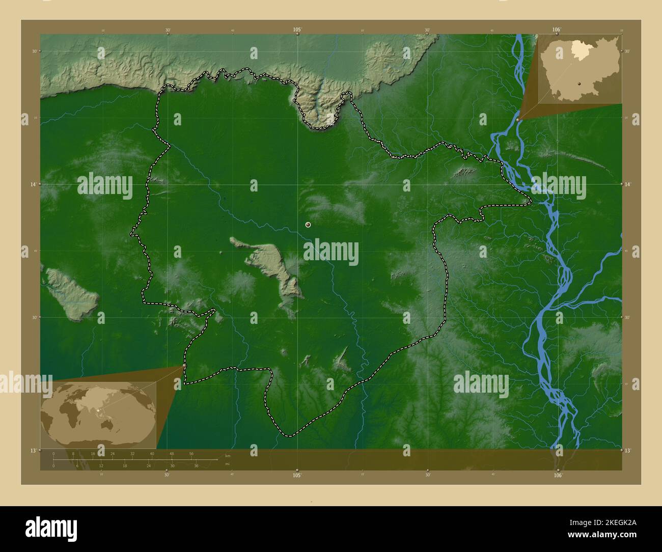 Preah Vihear, province of Cambodia. Colored elevation map with lakes ...