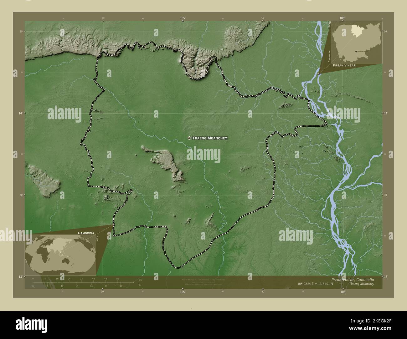 Preah Vihear, province of Cambodia. Elevation map colored in wiki style ...