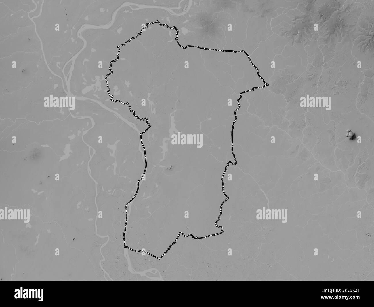 Prey Veng, province of Cambodia. Grayscale elevation map with lakes and ...