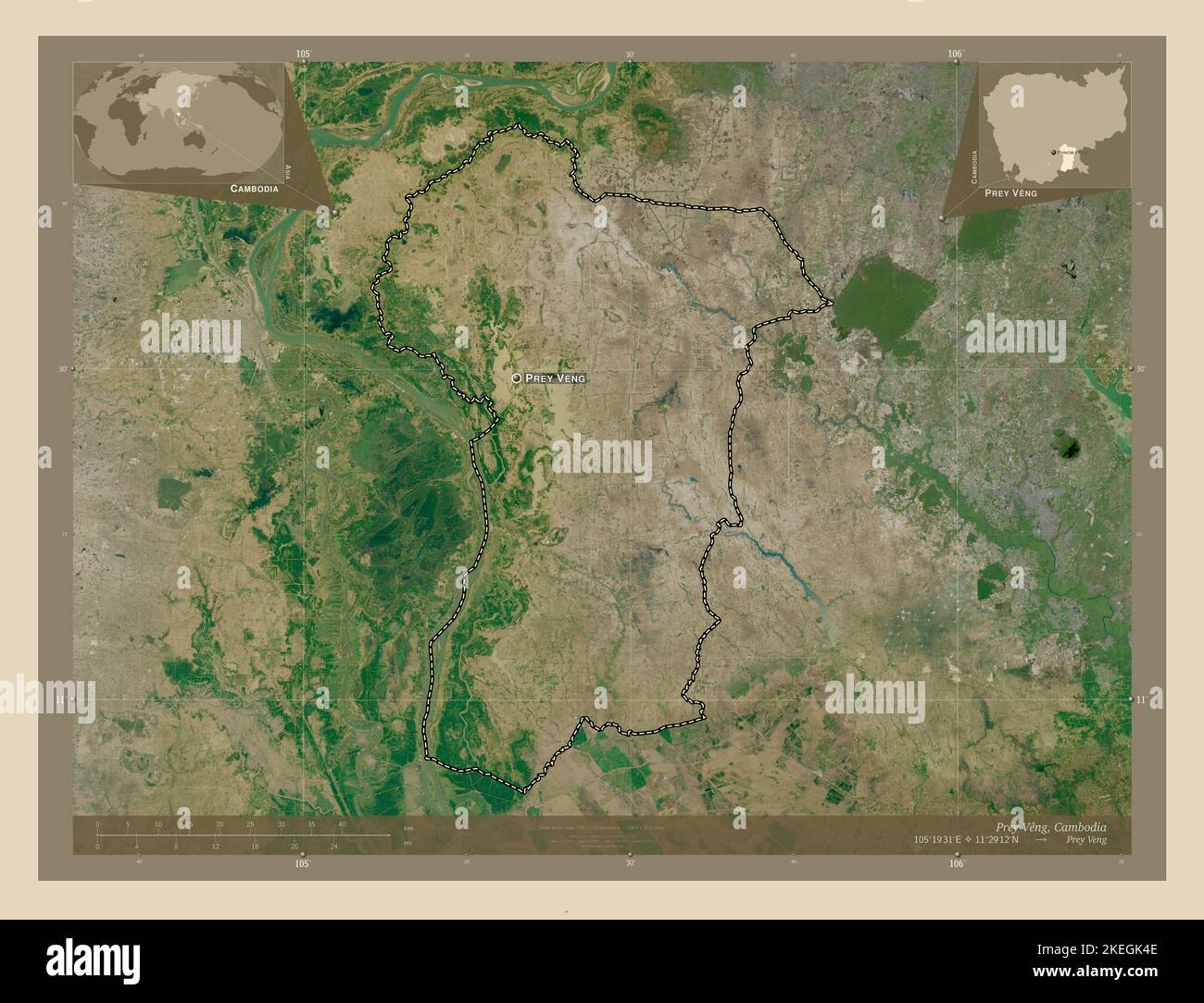 Prey Veng, province of Cambodia. High resolution satellite map ...