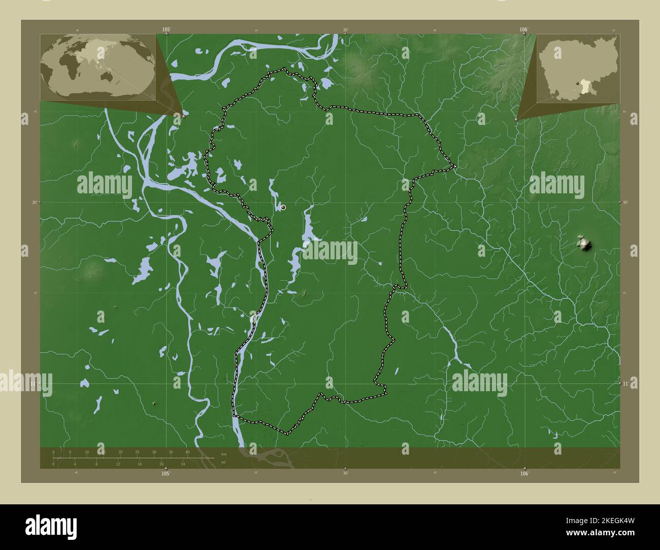 Prey Veng, province of Cambodia. Elevation map colored in wiki style ...