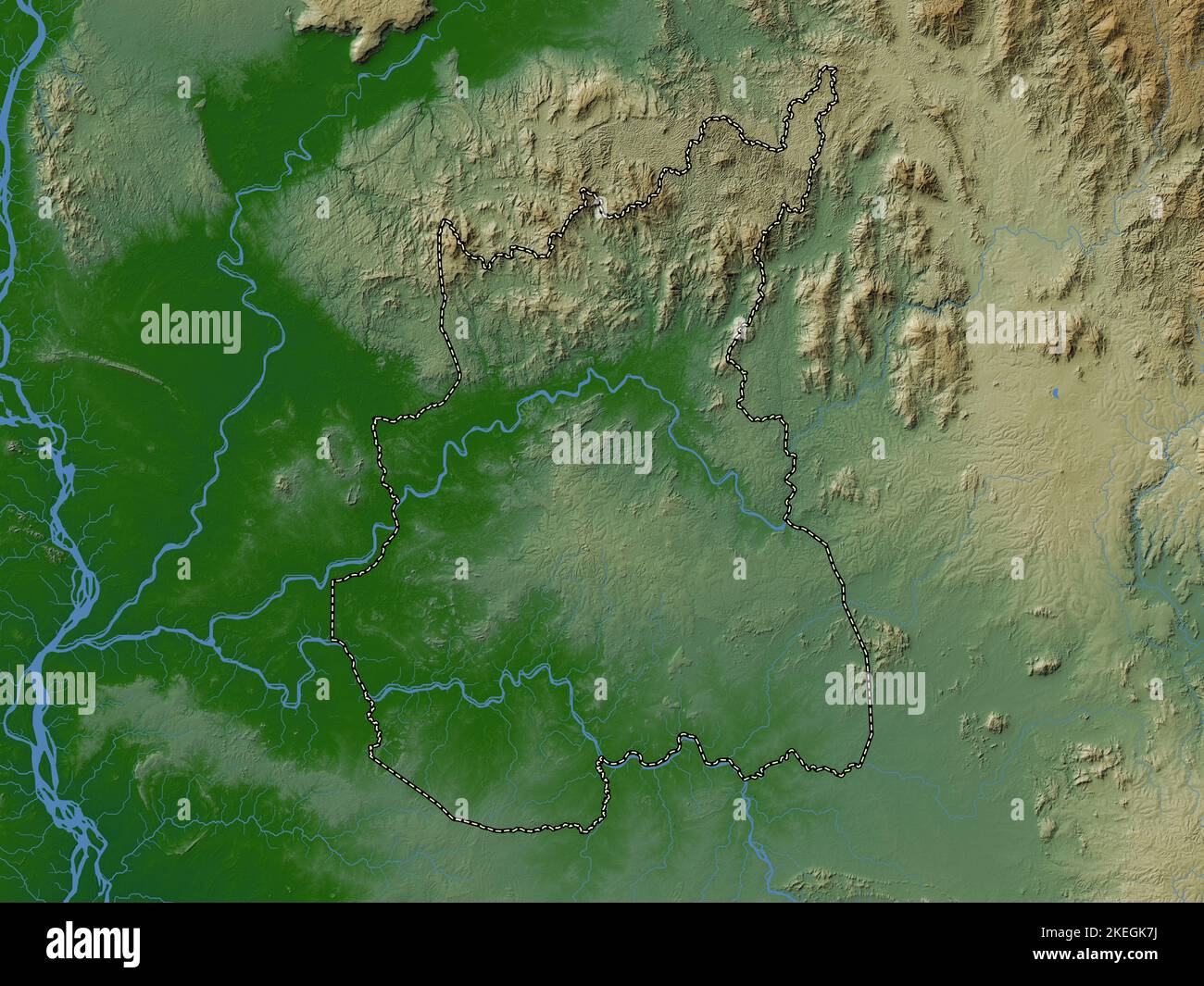 Rotanokiri, province of Cambodia. Colored elevation map with lakes and ...