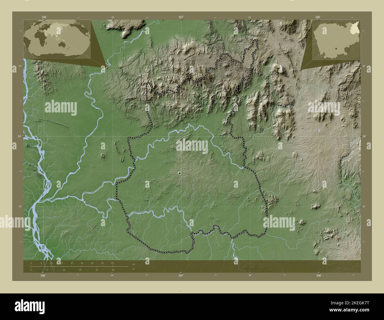Rotanokiri, province of Cambodia. Elevation map colored in wiki style ...
