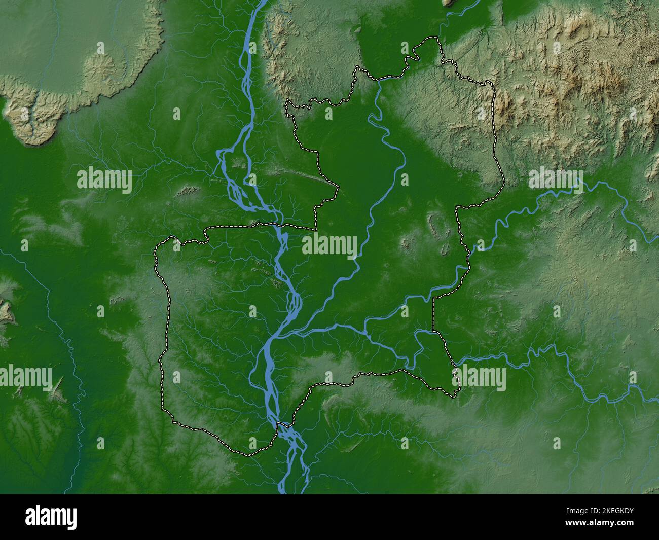 Stng Treng, province of Cambodia. Colored elevation map with lakes and ...