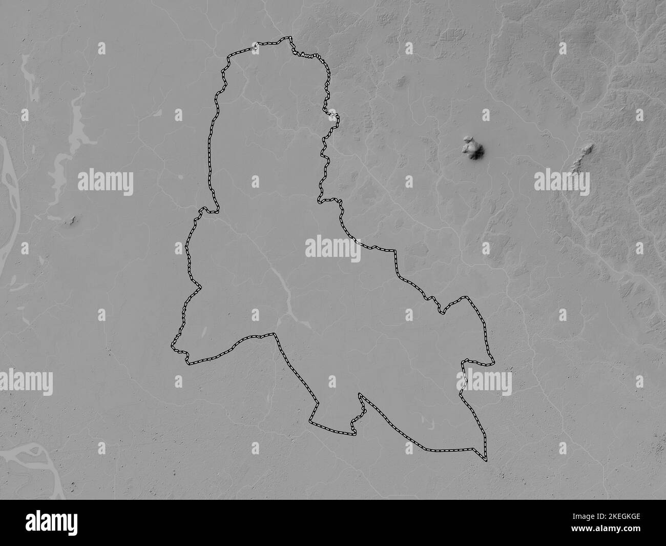 Svay Rieng, province of Cambodia. Grayscale elevation map with lakes ...