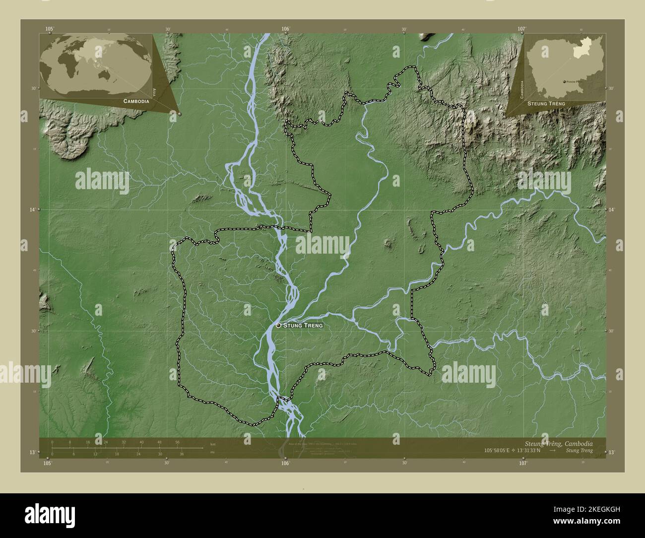 Stng Treng, province of Cambodia. Elevation map colored in wiki style ...