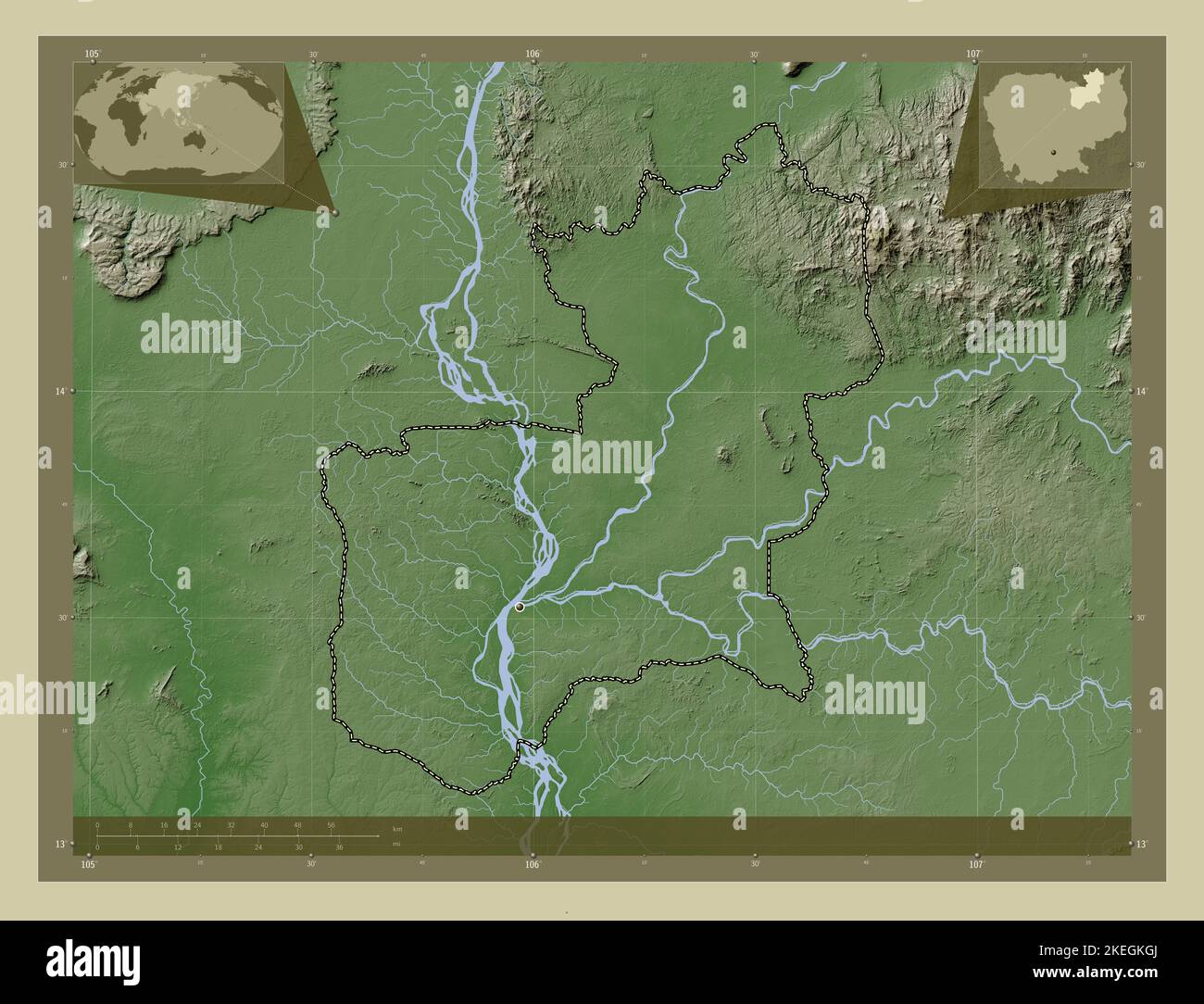 Stng Treng, province of Cambodia. Elevation map colored in wiki style ...