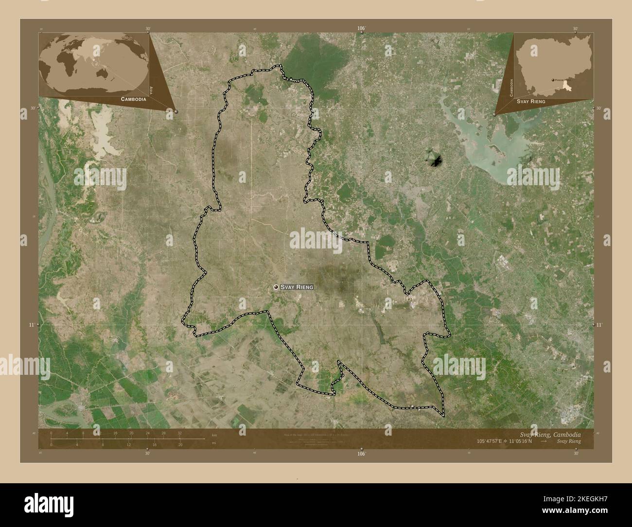 Svay Rieng, province of Cambodia. Low resolution satellite map ...