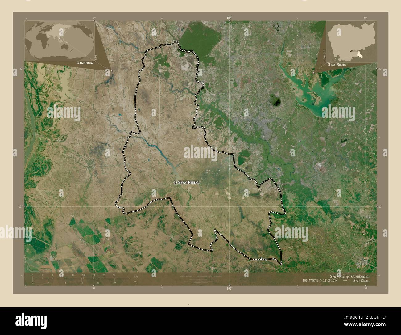 Svay Rieng, province of Cambodia. High resolution satellite map ...