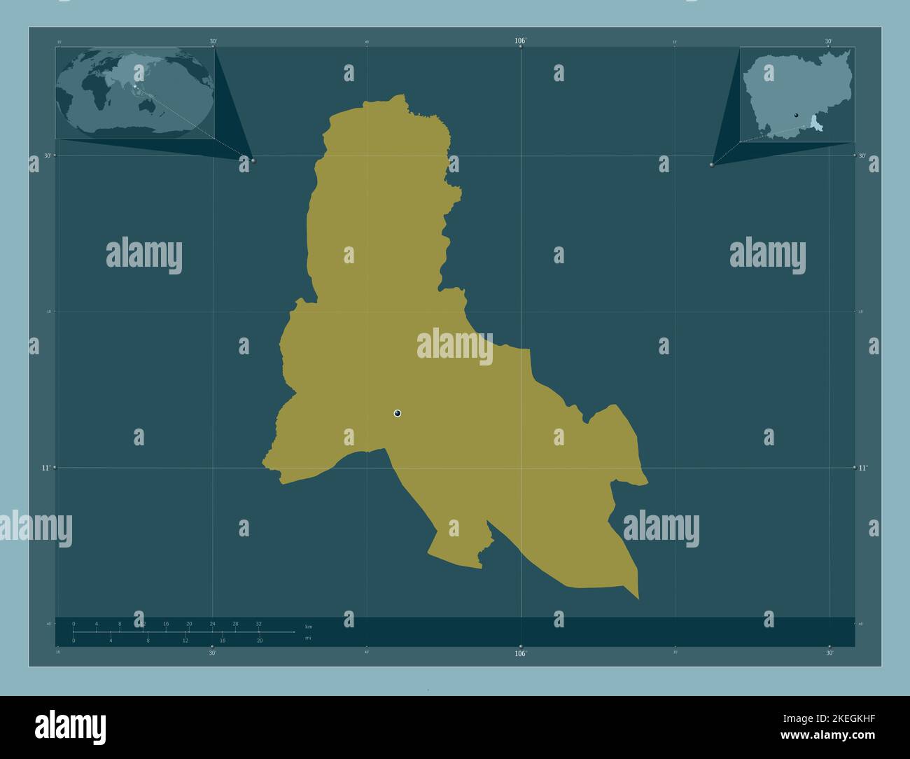 Svay Rieng, province of Cambodia. Solid color shape. Corner auxiliary ...