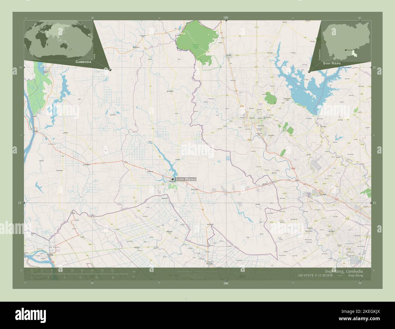Svay Rieng, province of Cambodia. Open Street Map. Locations and names ...