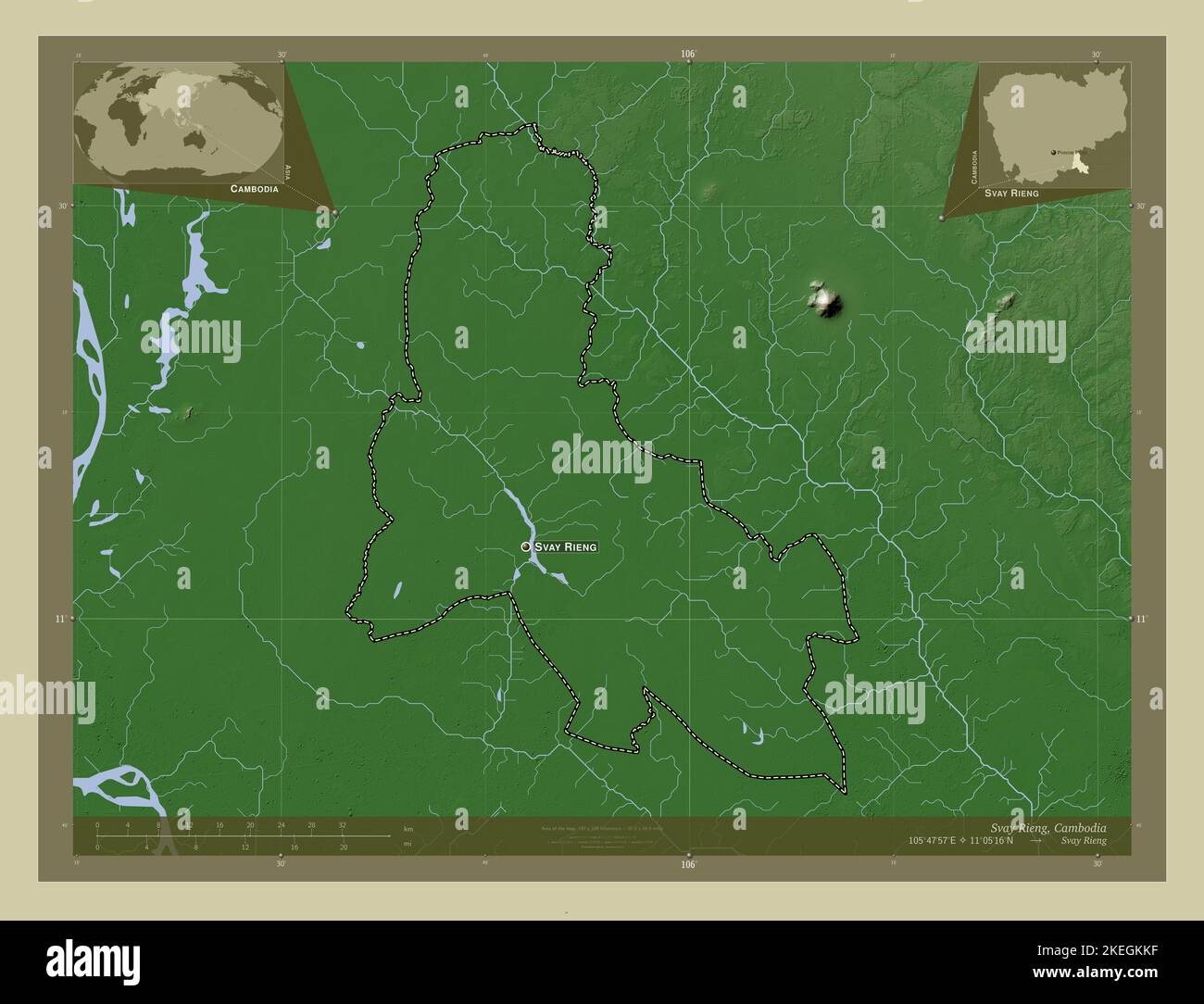 Svay Rieng, province of Cambodia. Elevation map colored in wiki style ...