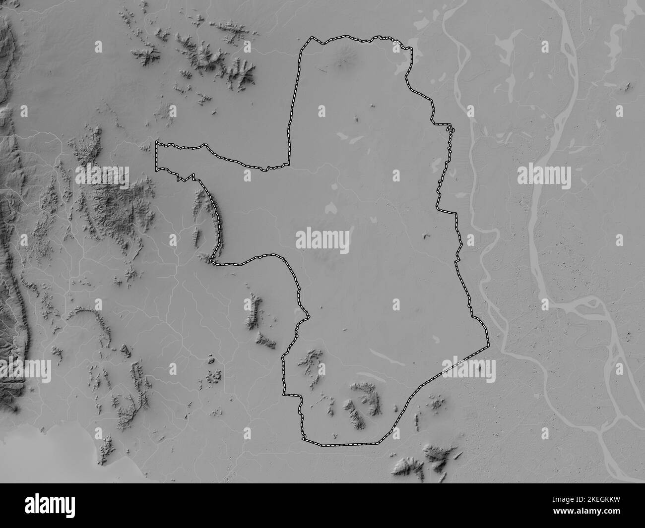 Takev, province of Cambodia. Grayscale elevation map with lakes and ...