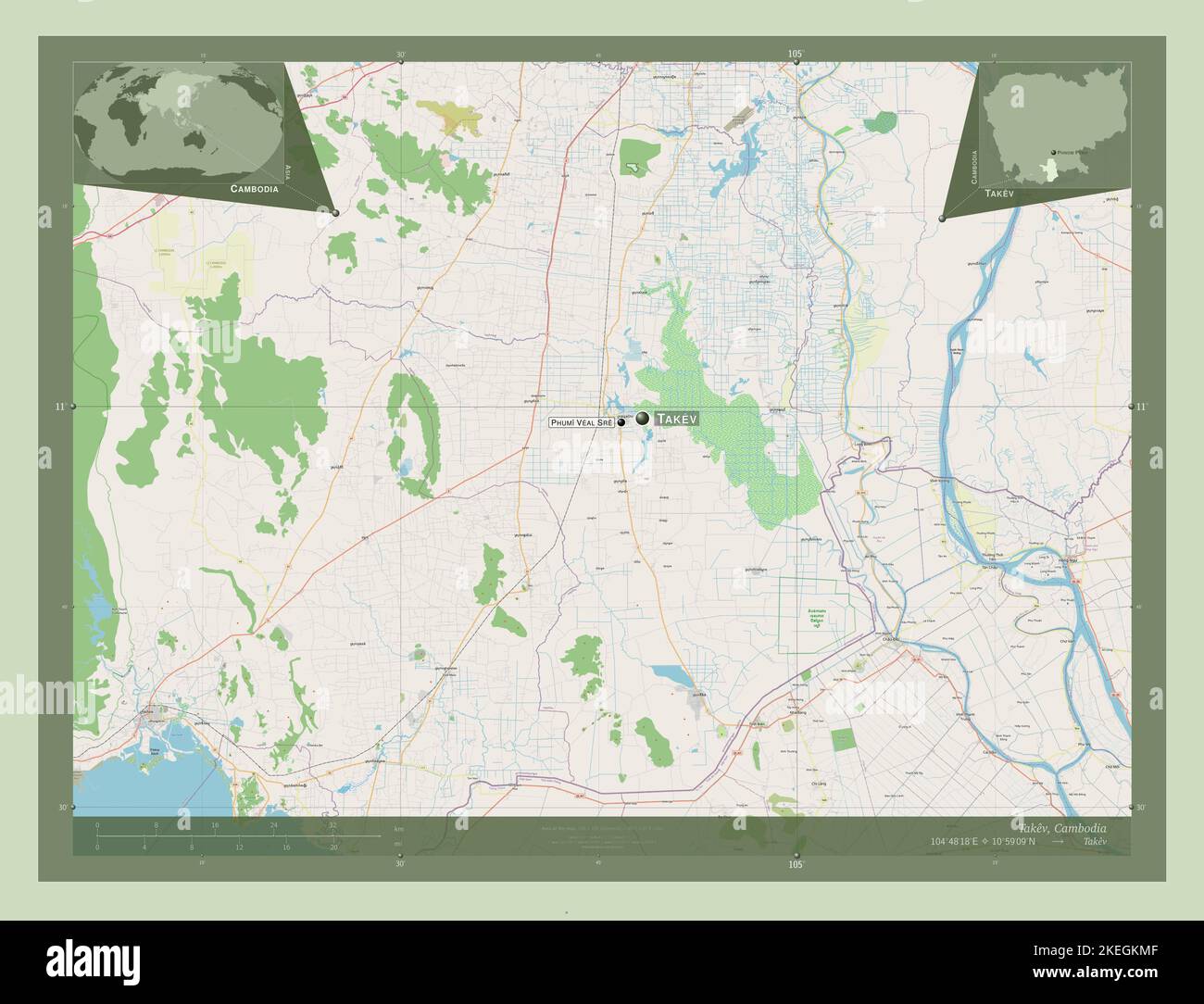 Takev, province of Cambodia. Open Street Map. Locations and names of ...
