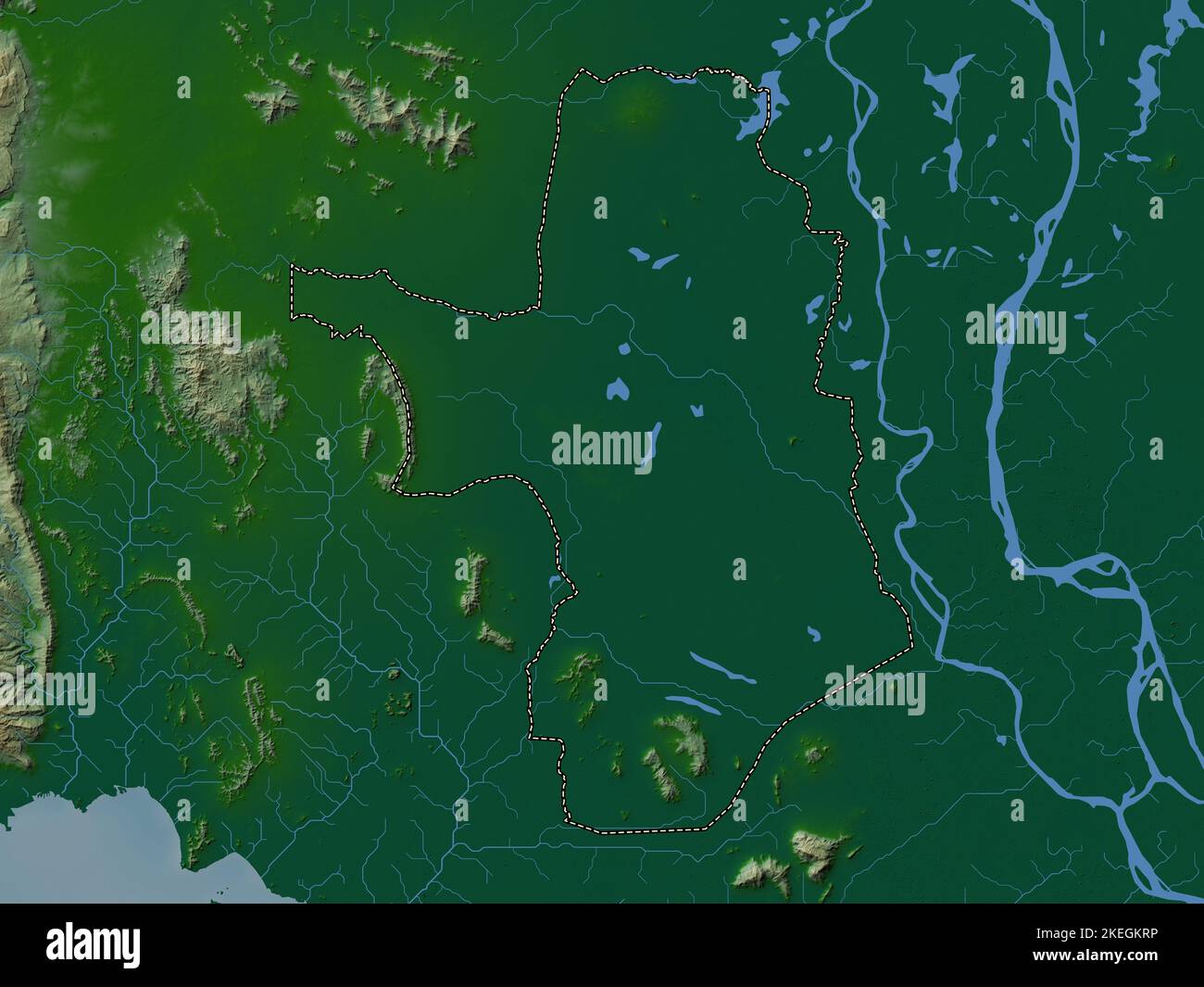 Takev, province of Cambodia. Colored elevation map with lakes and ...