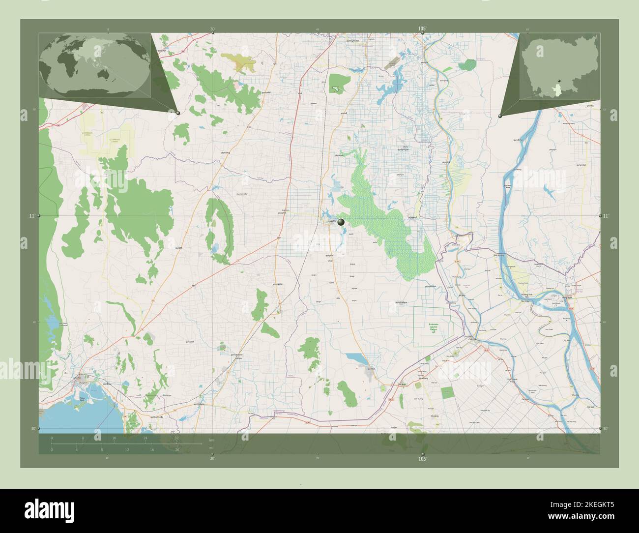 Takev, province of Cambodia. Open Street Map. Corner auxiliary location ...