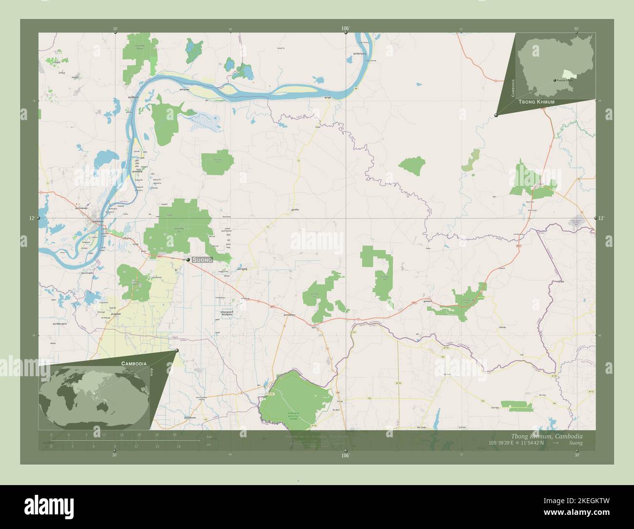 Tbong Khmum, province of Cambodia. Open Street Map. Locations and names ...